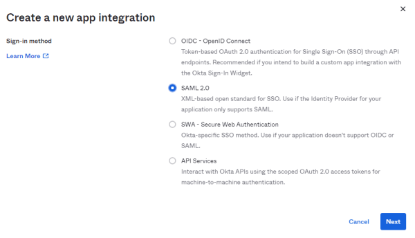 How to configure Okta with “SAML 2.0” as the Authentication Method